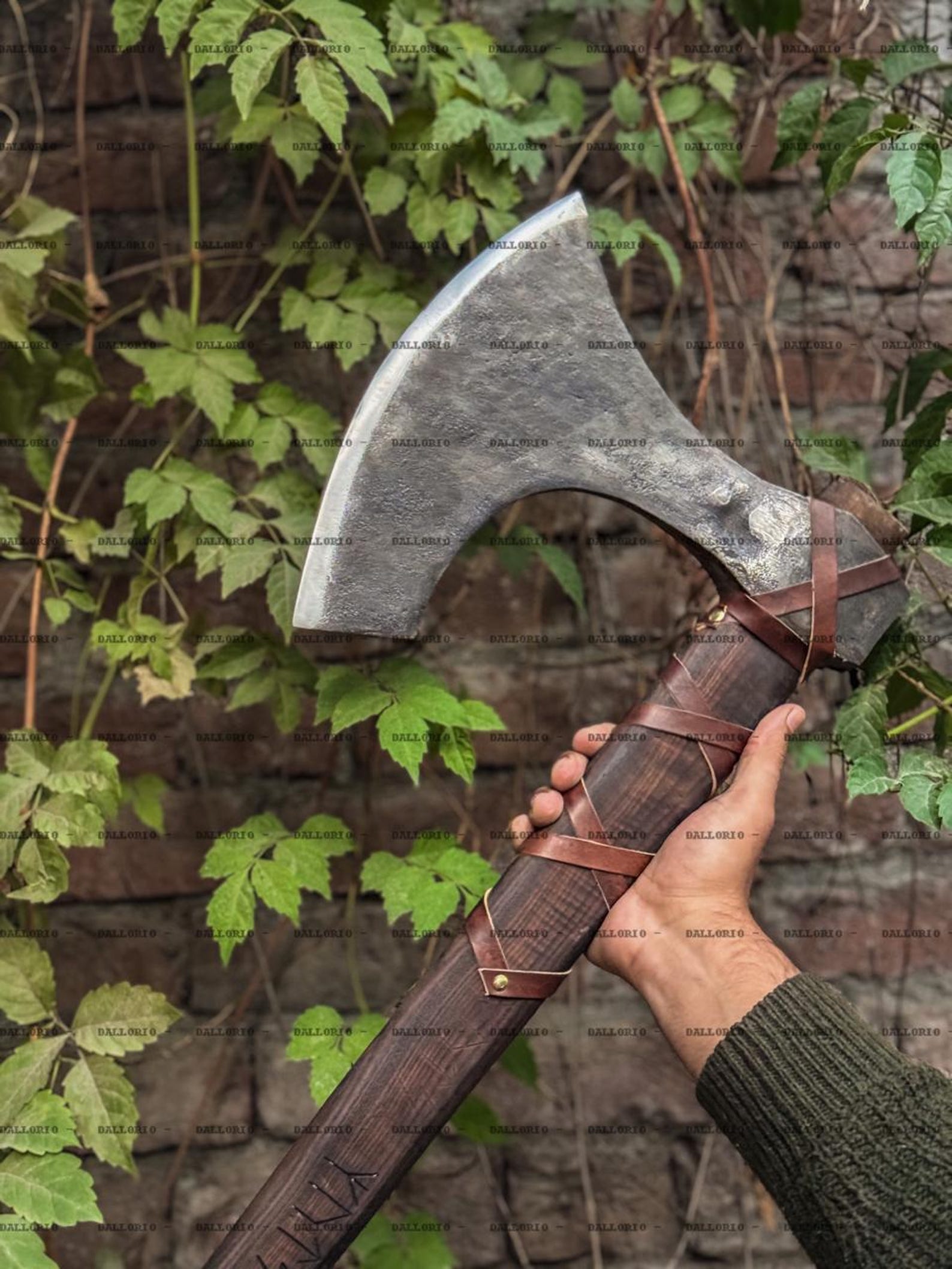 Handcrafted Viking Battle Axe With Leather-wrapped Handle -norse ...
