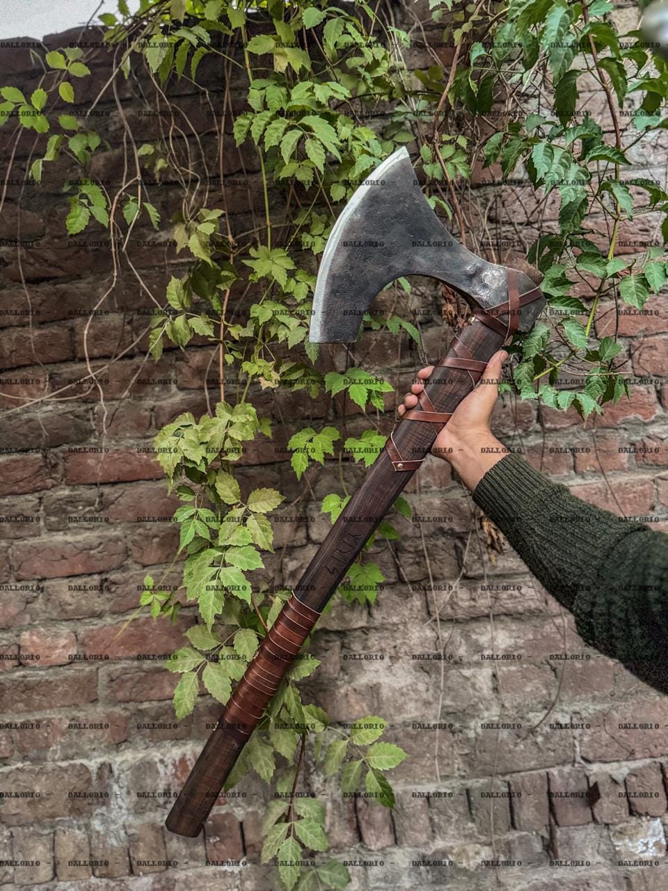 Handcrafted Viking Battle Axe With Leather-wrapped Handle -norse ...
