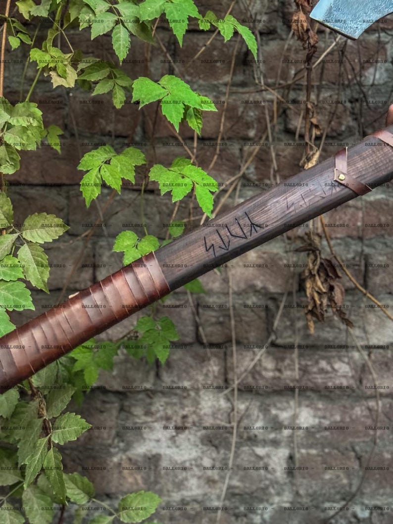 Handcrafted Viking Battle Axe With Leather-wrapped Handle -norse ...
