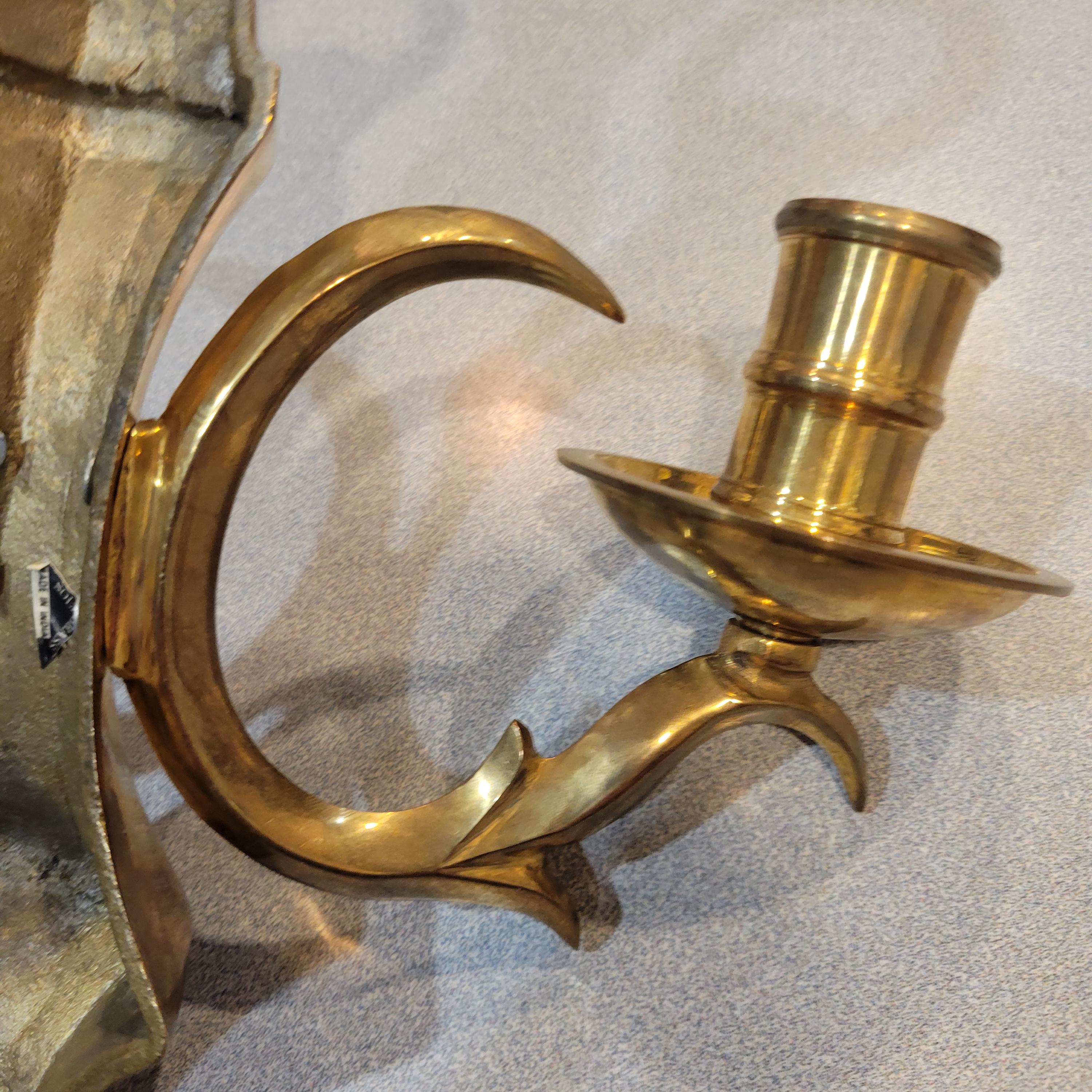 Vintage Brass Candle Sconce Heavy Hollywood Solid Brass Sconce Retro ...