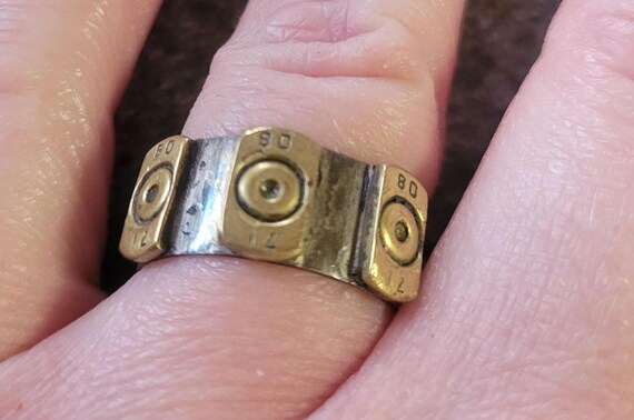 Handmade Bullet Ring, 3 Bullet Casing, Gold and Silve… - Gem