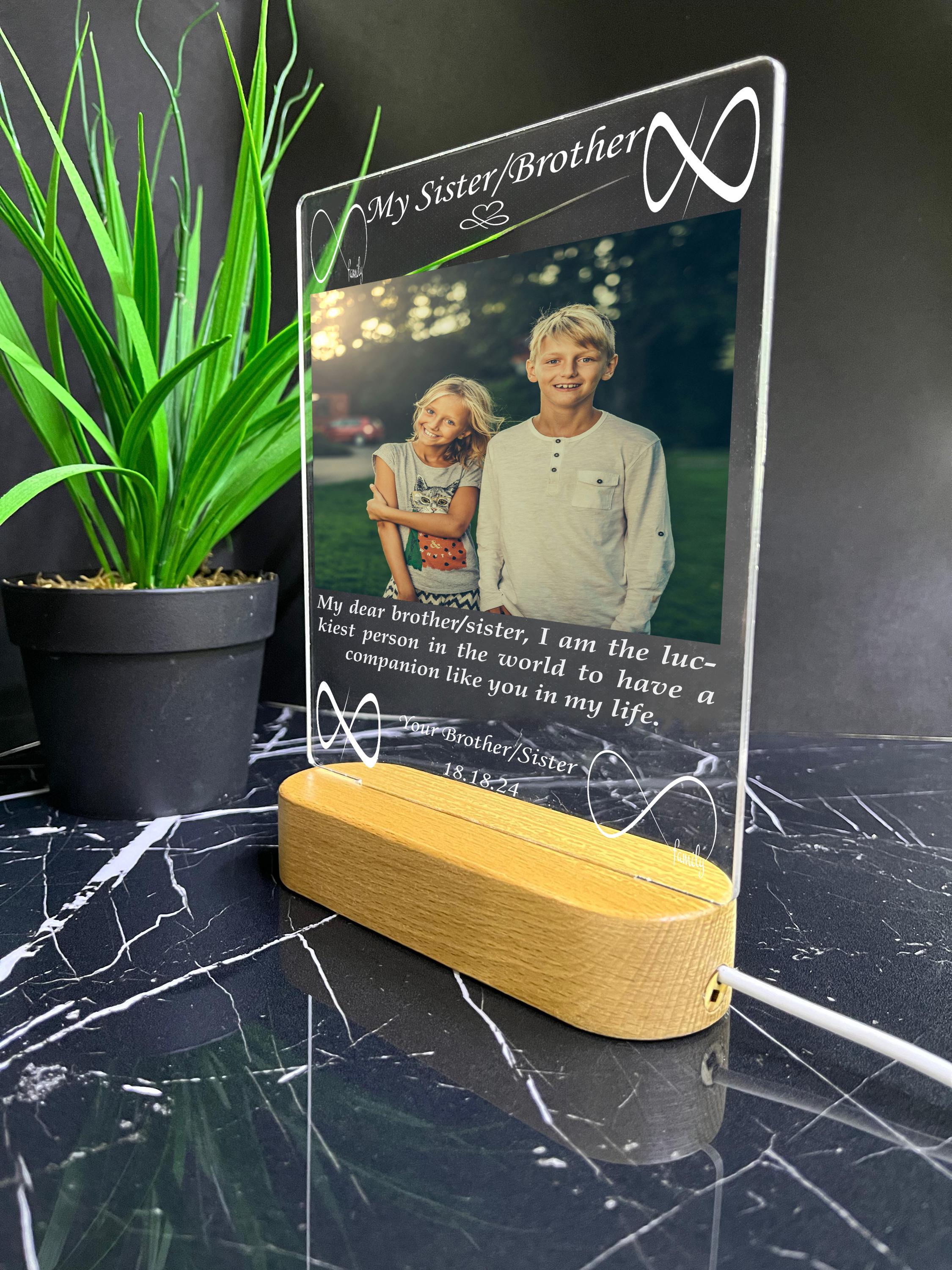 Custom Brothers/sisters LED Light Stand, Custom Photo Stand, Gift for ...