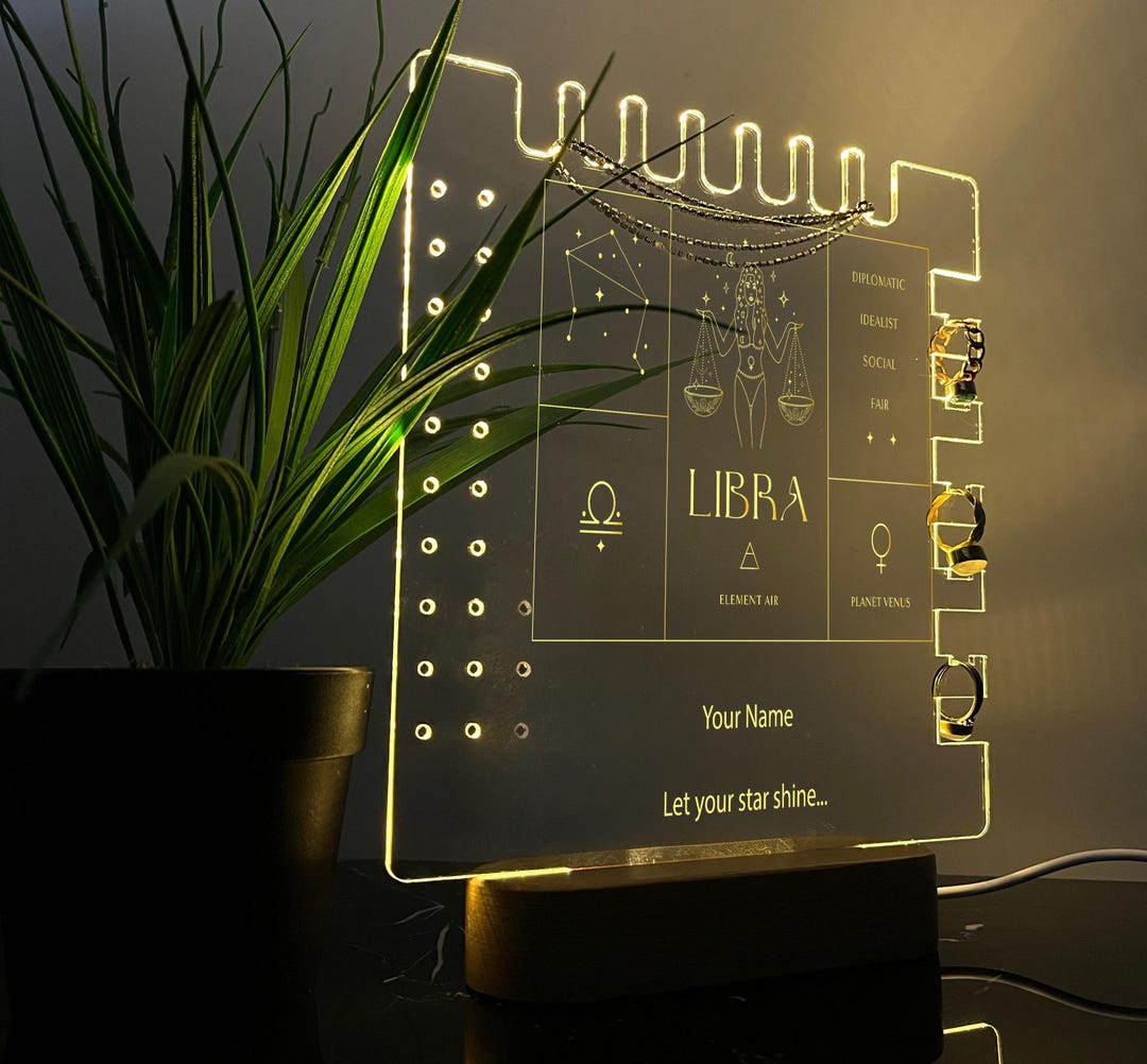 Libra Custom Personalized LED Light Jewelry Stand, Gift for Womens, Gift for Best Girls, Gift ...