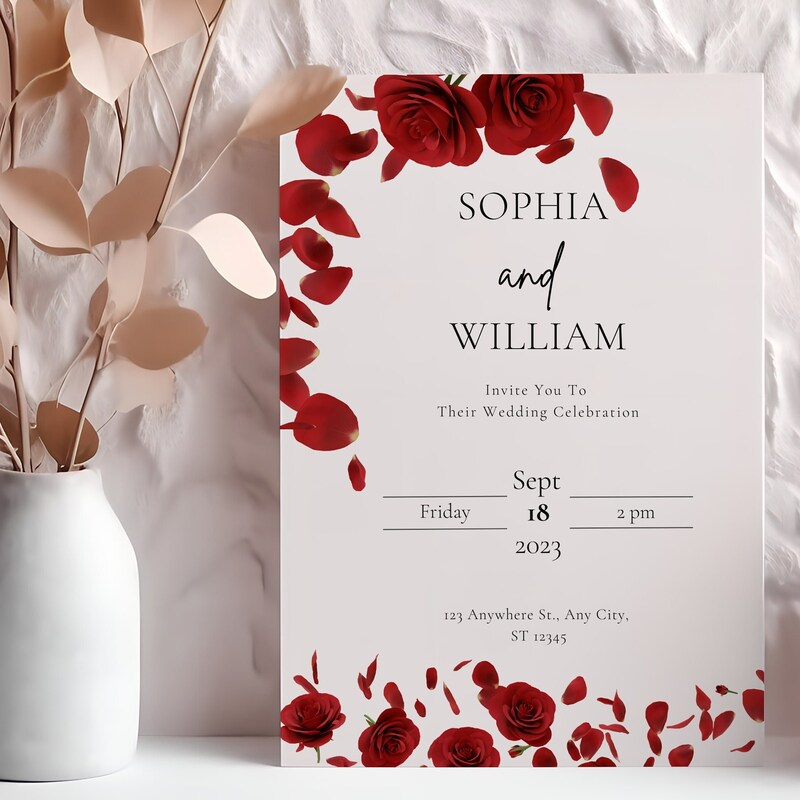 Red Floral Wedding Invitation - Etsy