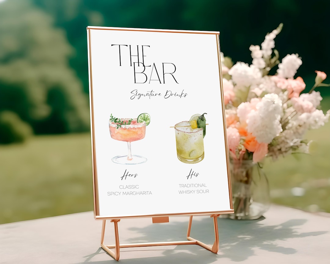 Signature Drink Sign, Wedding Bar Menu, Minimalist Drinks Menu, Modern ...