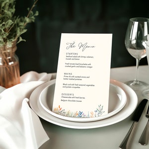 Wildflower Wedding Menu | Floral Printable Menu Card | Garden Menu ...
