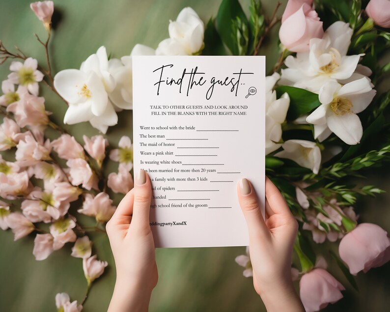 Find the Guest Fun Wedding Game Minimalist Bridal Shower Game Template ...