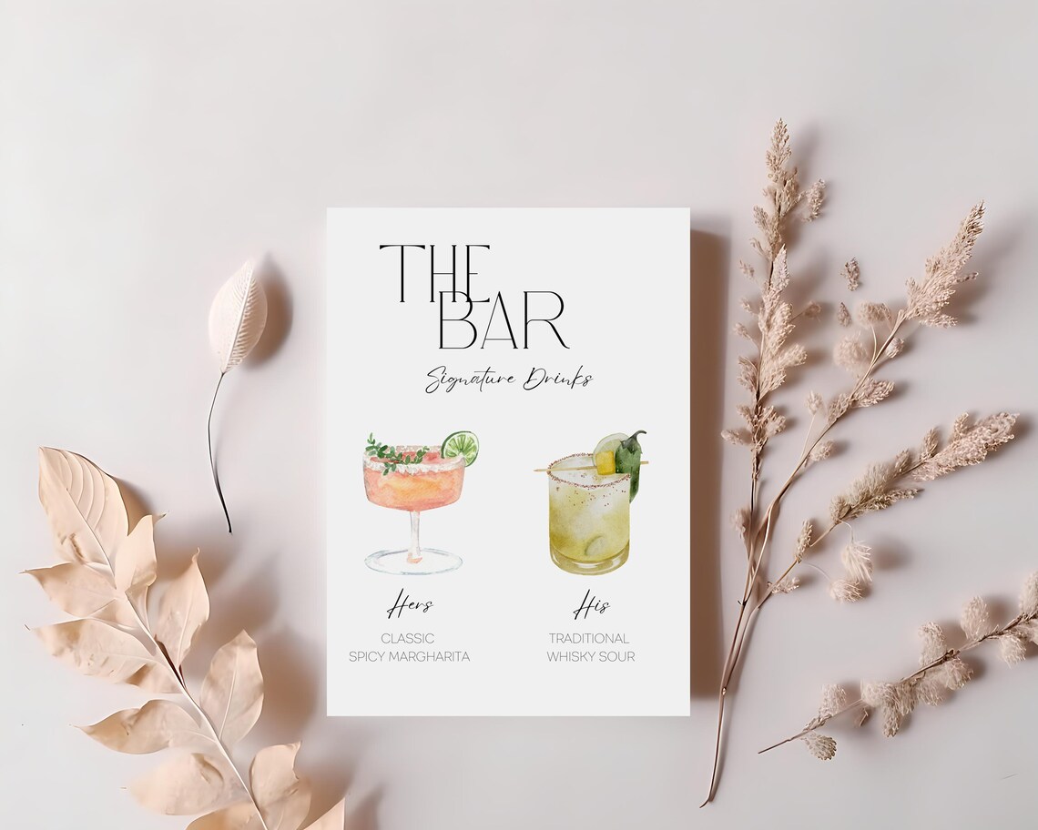 Signature Drink Sign Minimalist Bar Menu Wedding Drinks Menu Modern His ...