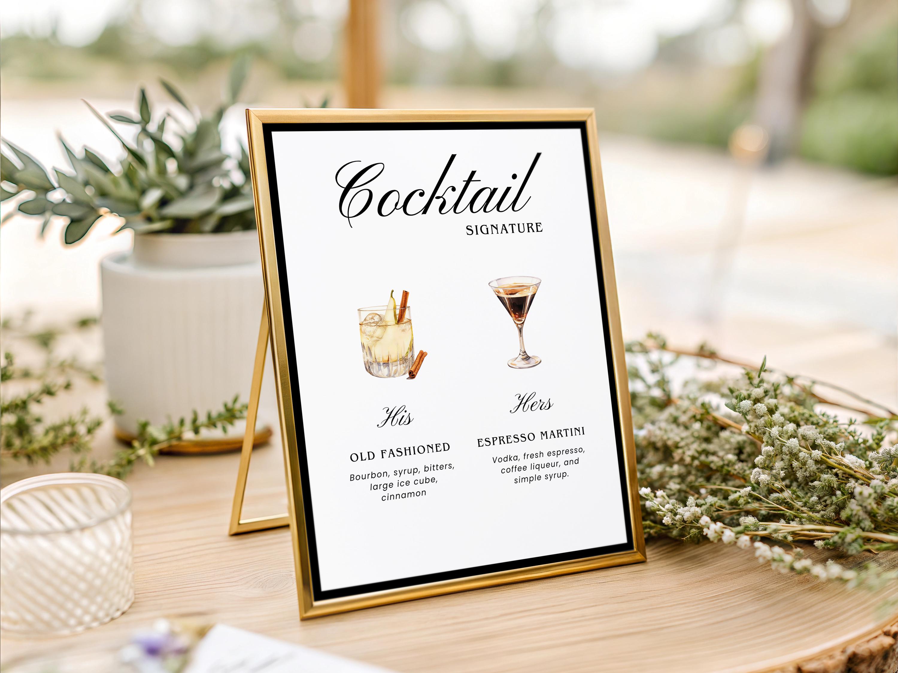 Minimalist Old Money Wedding Cocktail Menu Template, Editable His and ...