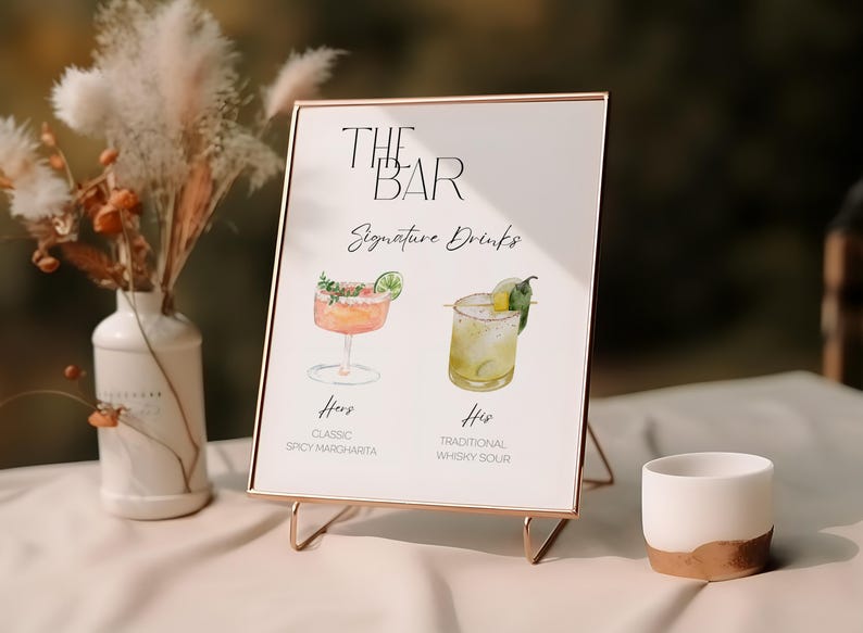 Signature Drink Sign, Wedding Bar Menu, Minimalist Drinks Menu, Modern ...