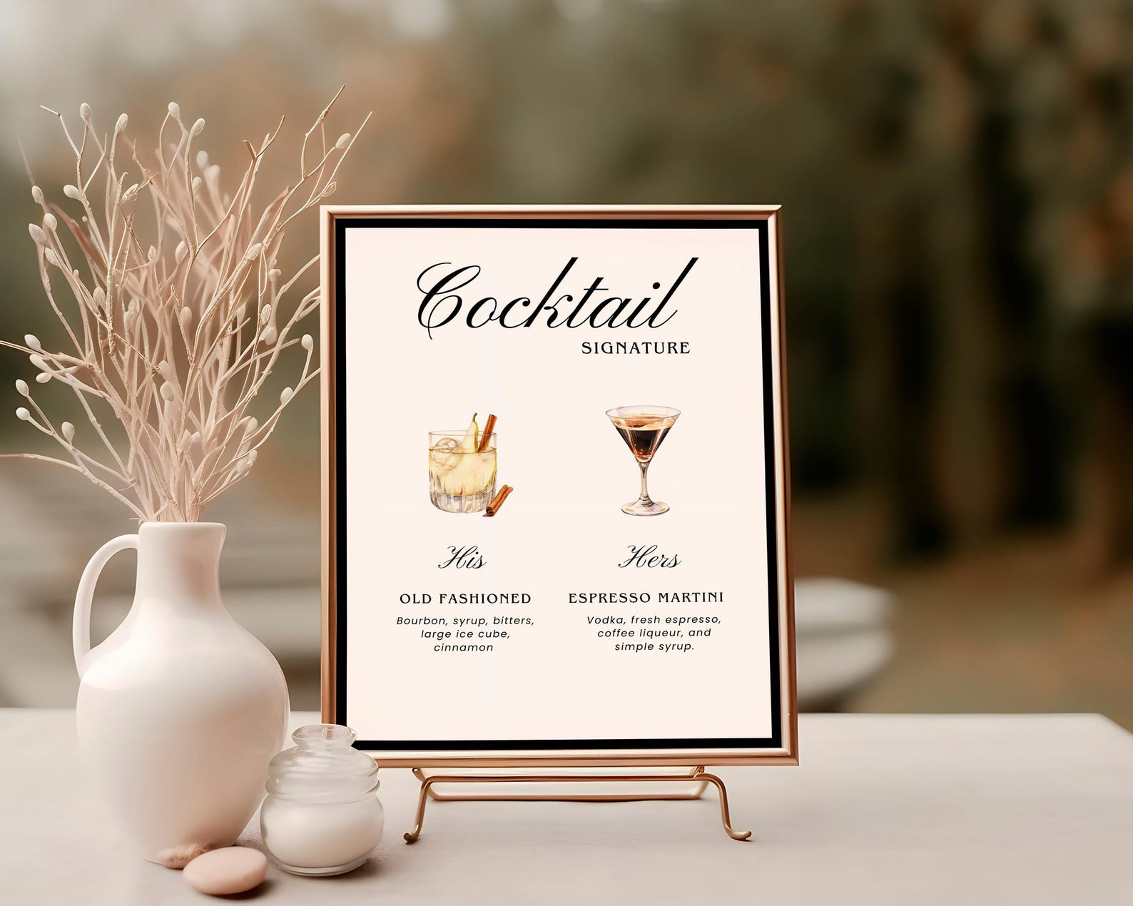 Minimalist Old Money Wedding Cocktail Menu Template, Editable His and ...