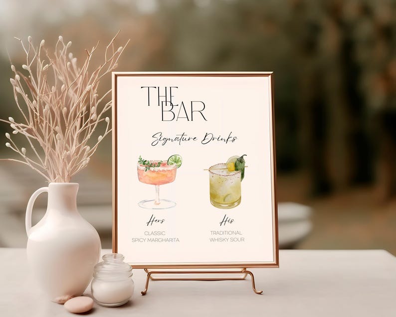 Signature Drink Sign, Wedding Bar Menu, Minimalist Drinks Menu, Modern ...