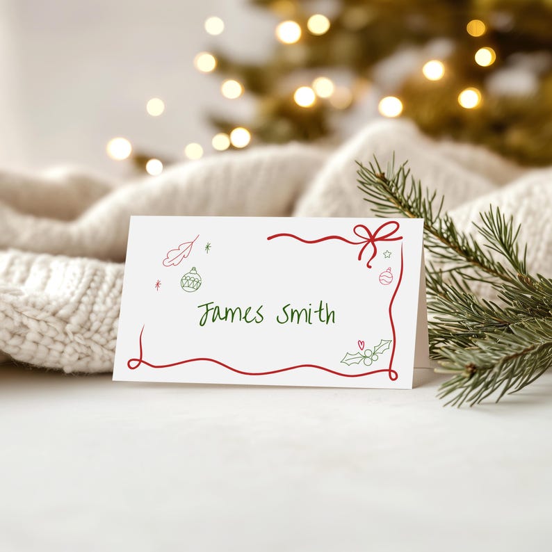 Christmas Dinner Place Cards, Holiday Name Tag Template (digital ...