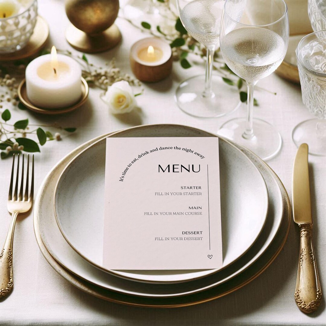Minimalist Menu Card, Wedding Table Menu Template, Modern Menu Design ...