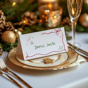 Christmas Dinner Place Cards, Whimsical Holiday Party Name Card, Food ...