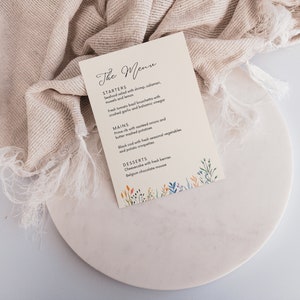 Wildflower Wedding Menu | Floral Printable Menu Card | Garden Menu ...
