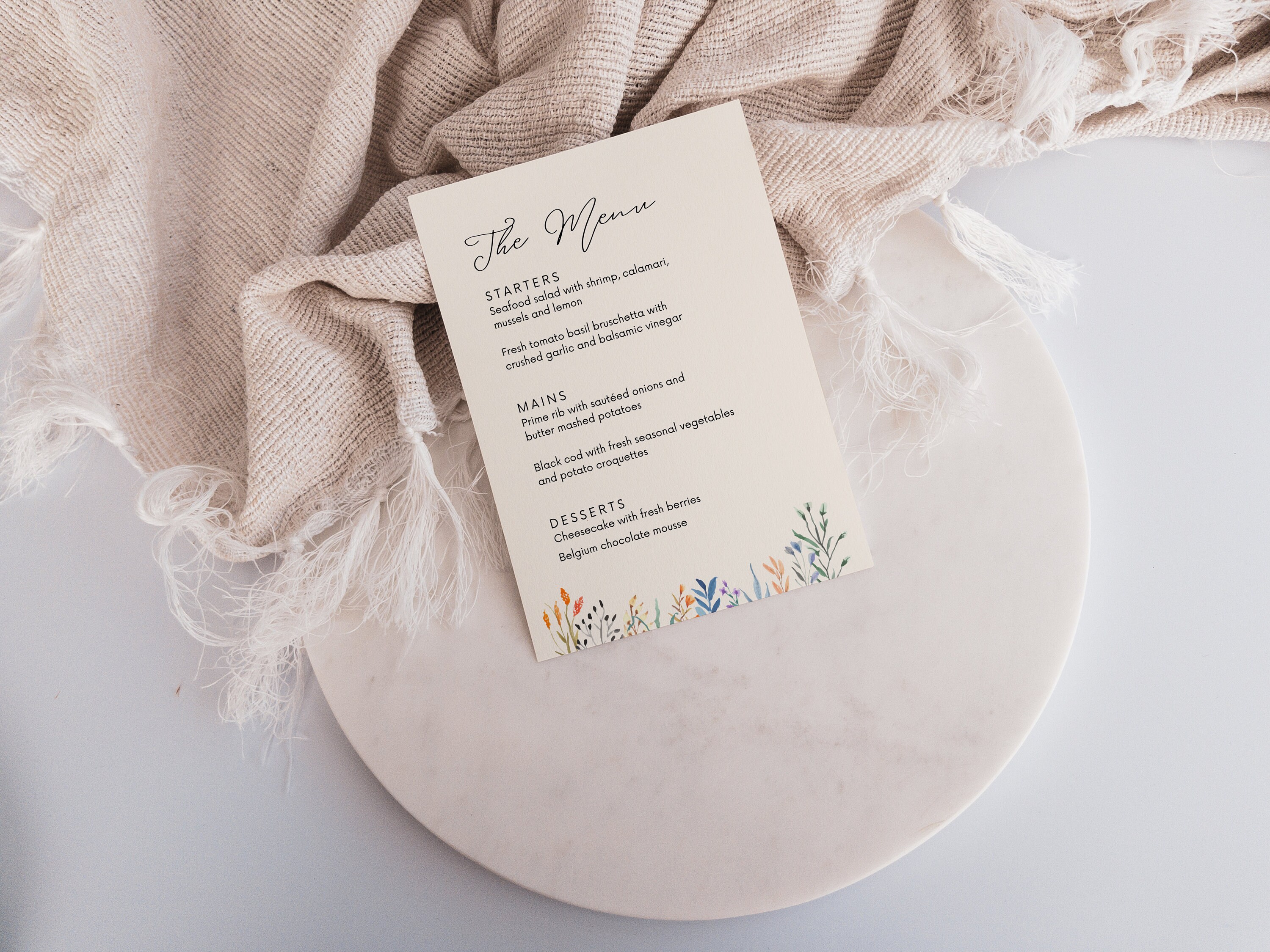 Wildflower Wedding Menu Floral Printable Menu Card Garden Menu Template ...