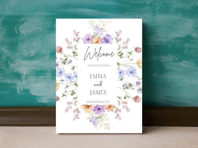 Boho Wedding Welcome Sign Template, Wildflower Floral Decor (digital ...