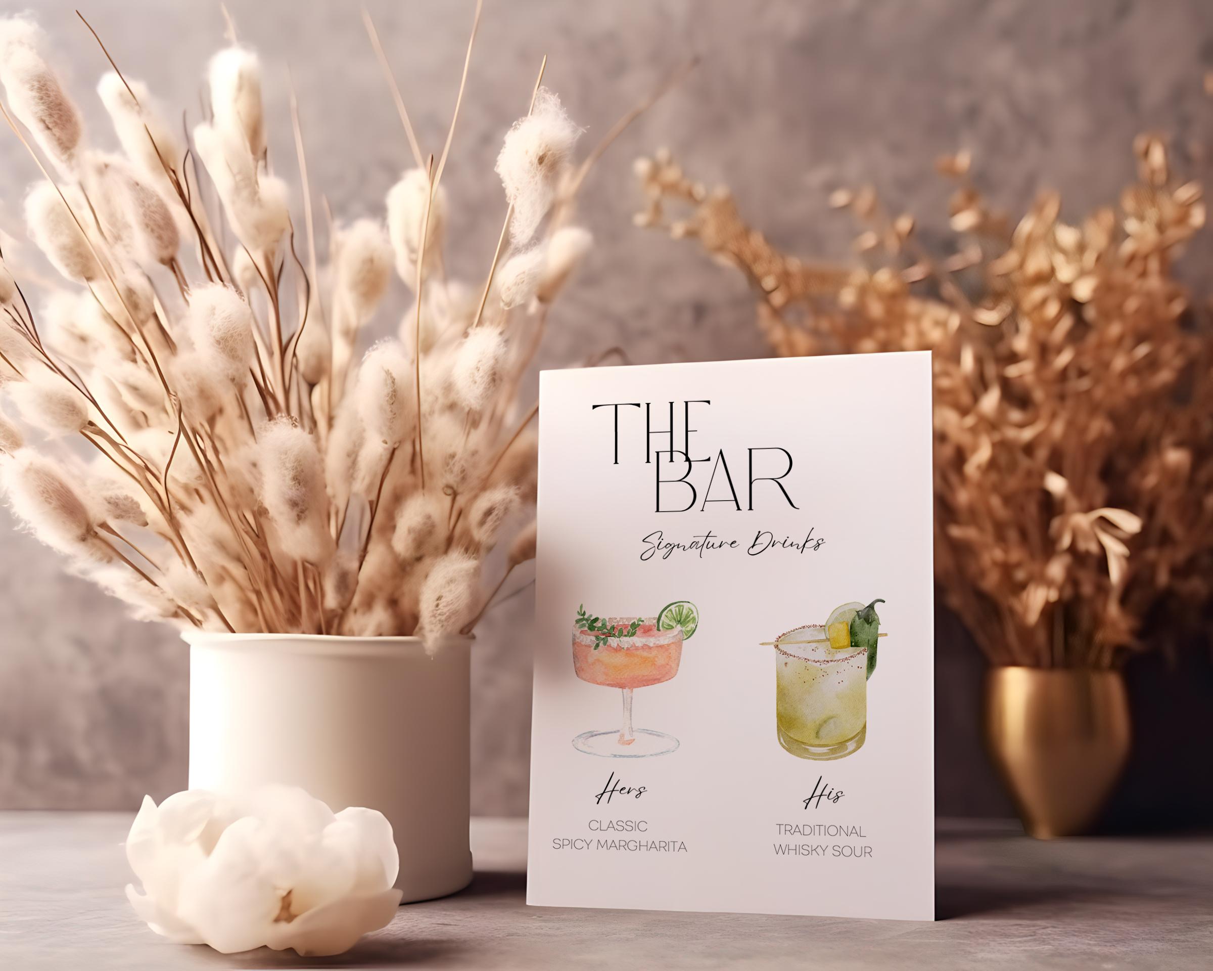 Signature Drink Sign Minimalist Bar Menu Wedding Drinks Menu Modern His ...