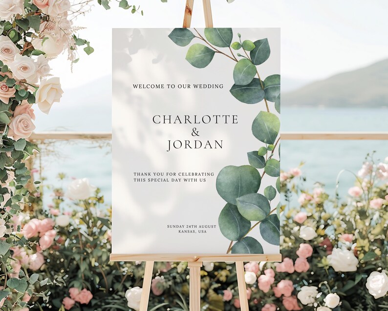 Green Welcome Sign Greenery Eucalyptus Wedding Entrance Signage Welcome ...
