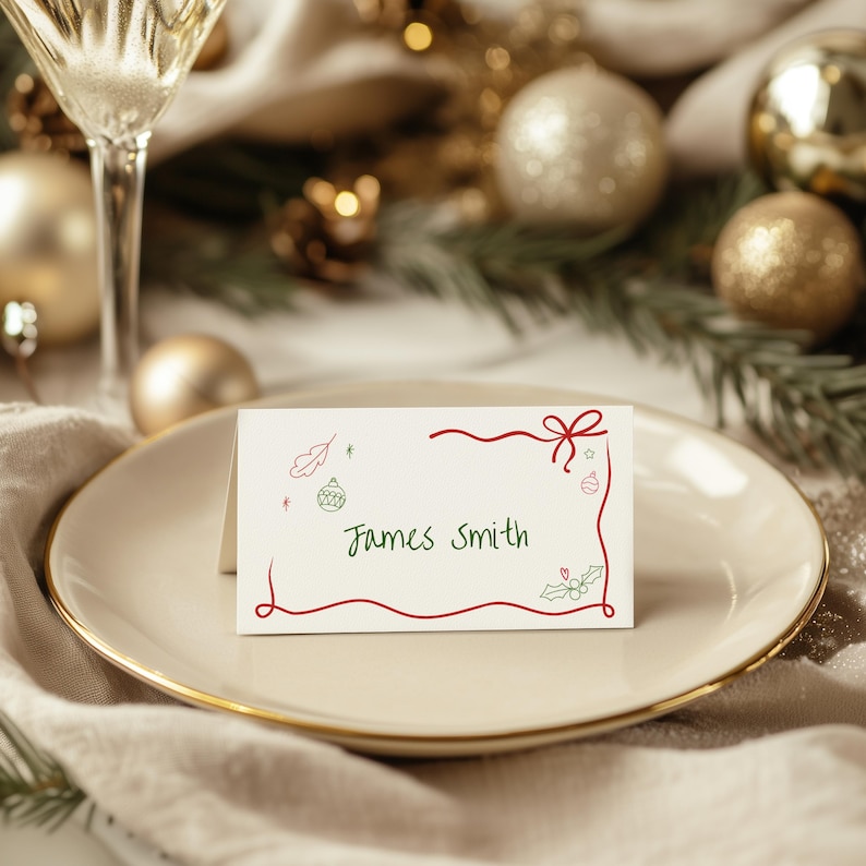 Christmas Dinner Place Cards, Holiday Name Tag Template (digital ...