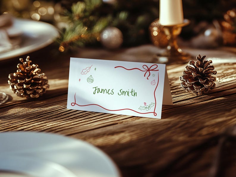 Christmas Dinner Place Cards, Holiday Name Tag Template (digital ...