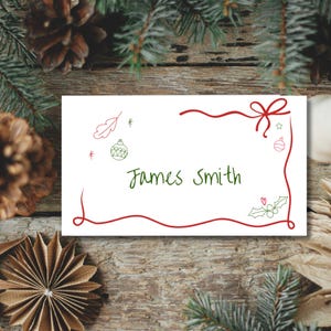Christmas Dinner Place Cards, Whimsical Holiday Party Name Card, Food ...
