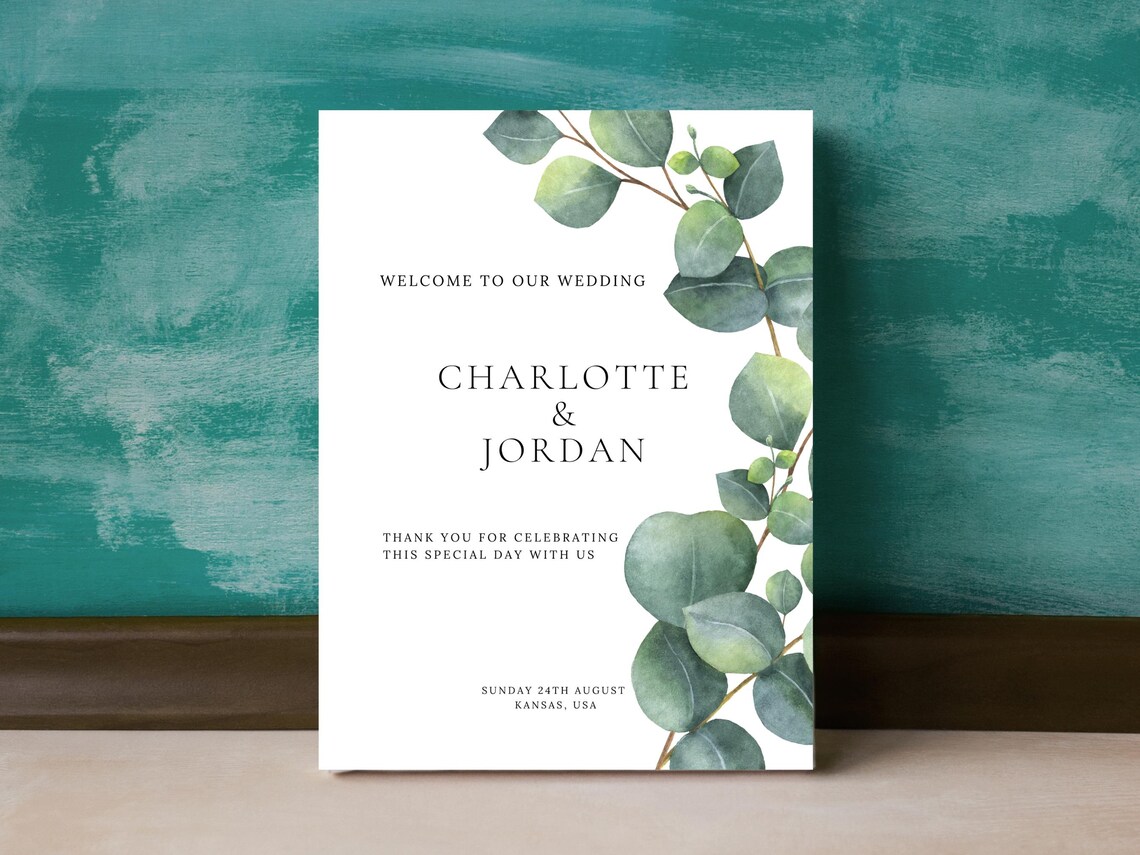 Green Welcome Sign Greenery Eucalyptus Wedding Entrance Signage Welcome ...