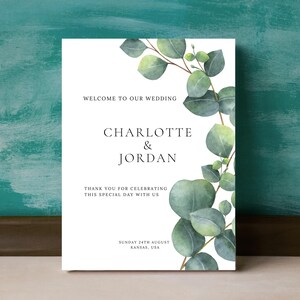 Green Welcome Sign Greenery Eucalyptus Wedding Entrance Signage Welcome ...