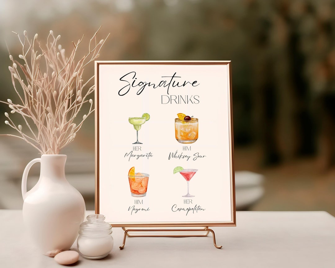 Wedding Decor Signature Drink Signs Printable Cocktail Party Signs ...