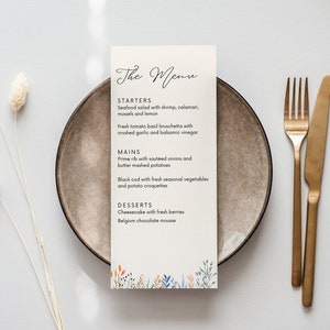 Wildflower Wedding Menu Floral Printable Menu Card Colorful Garden Menu ...