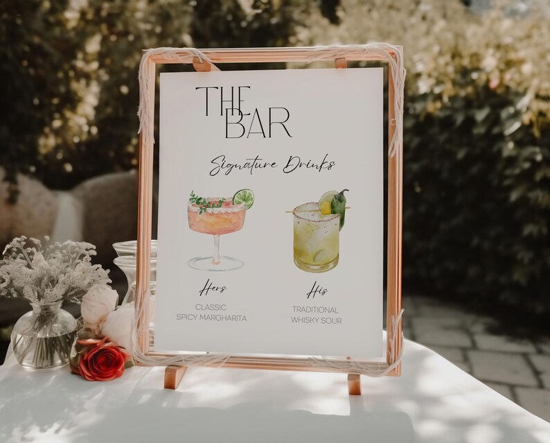 Signature Drink Sign, Wedding Bar Menu, Minimalist Drinks Menu, Modern ...
