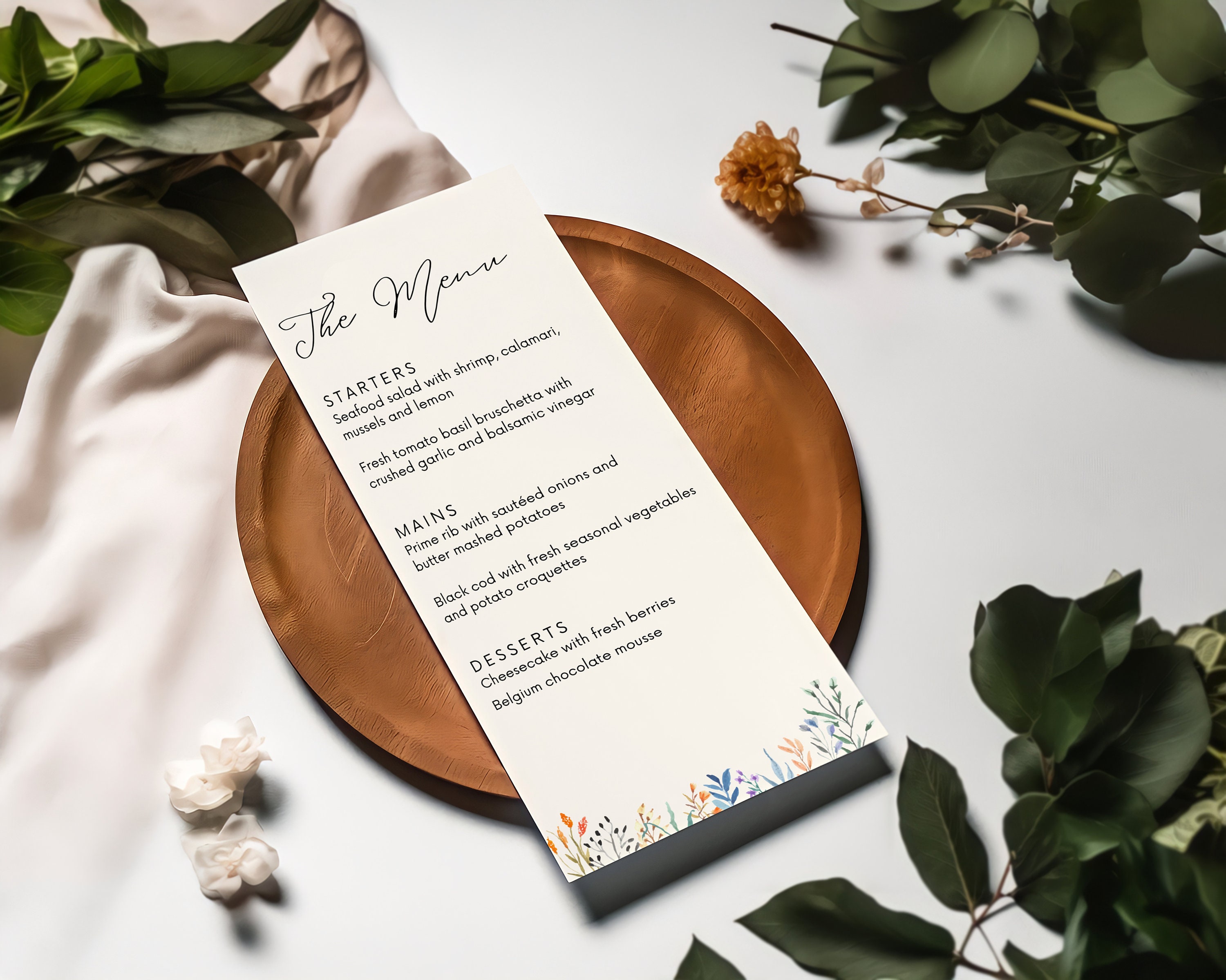 Wildflower Wedding Menu Floral Printable Menu Card Garden Menu Template ...