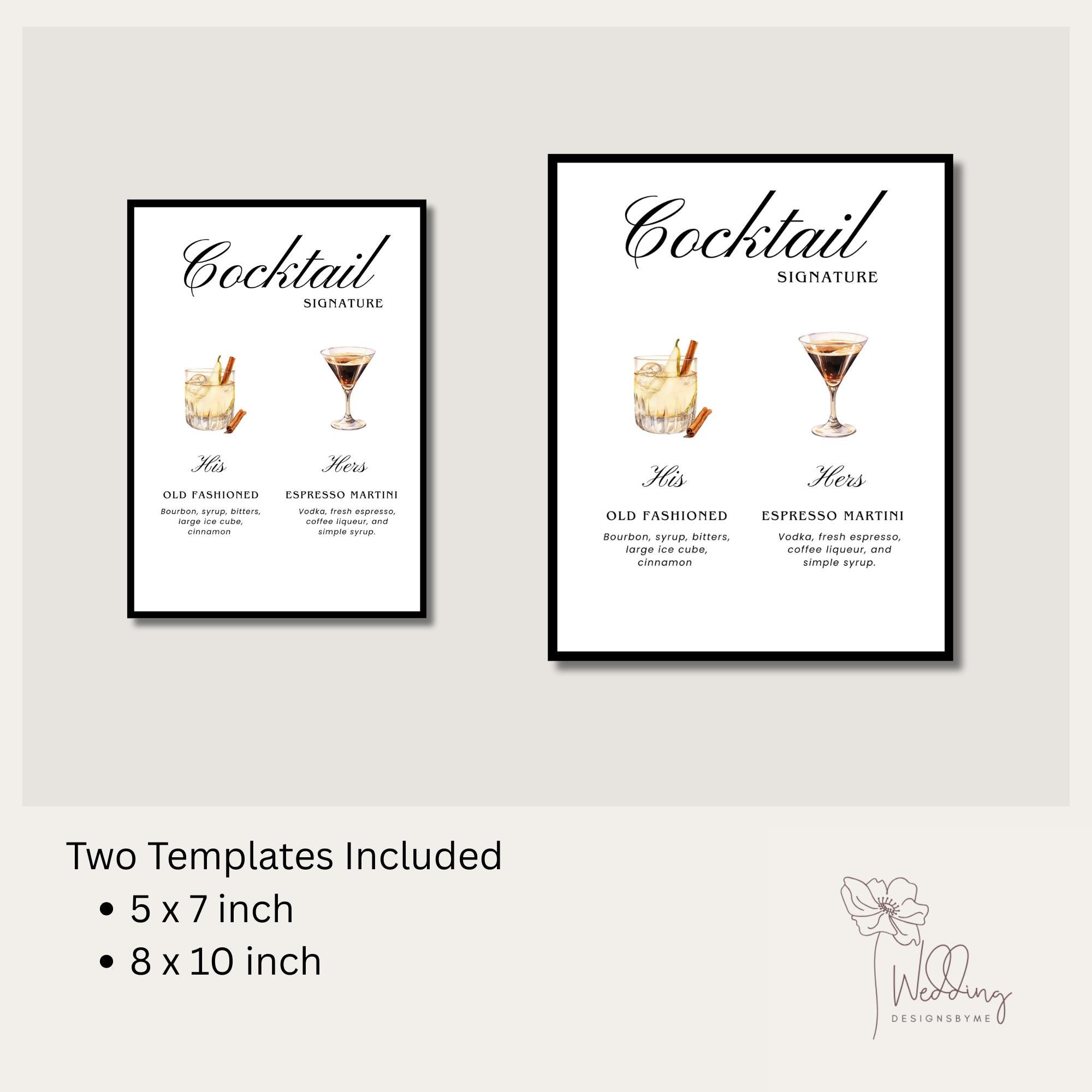Minimalist Old Money Wedding Cocktail Menu Template, Editable His and ...