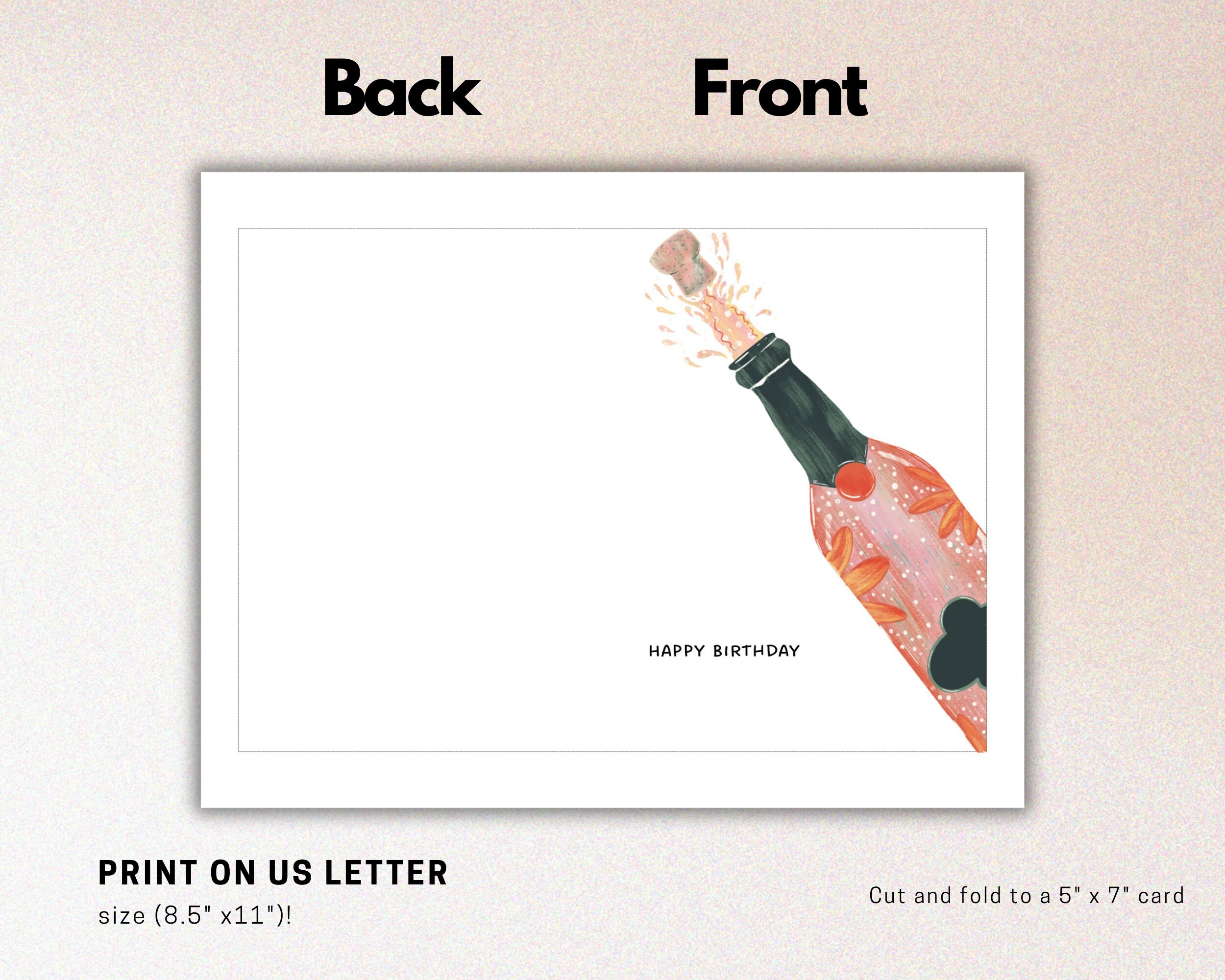 Champagne -themed Digital Birthday Card | Printable | Instant Download ...