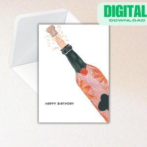 Champagne -themed Digital Birthday Card | Printable | Instant Download ...