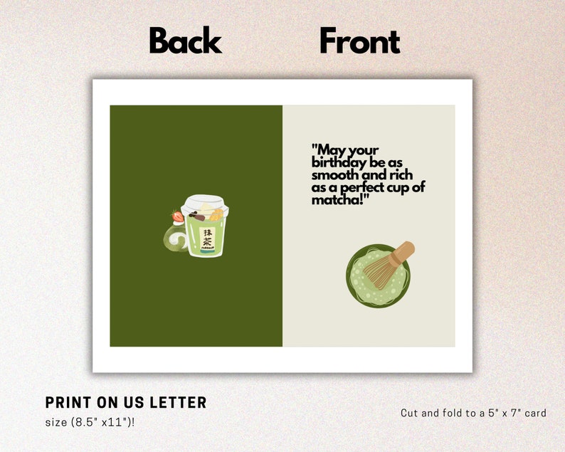 Matcha-themed Digital Birthday Card | Printable | Instant Download - Etsy