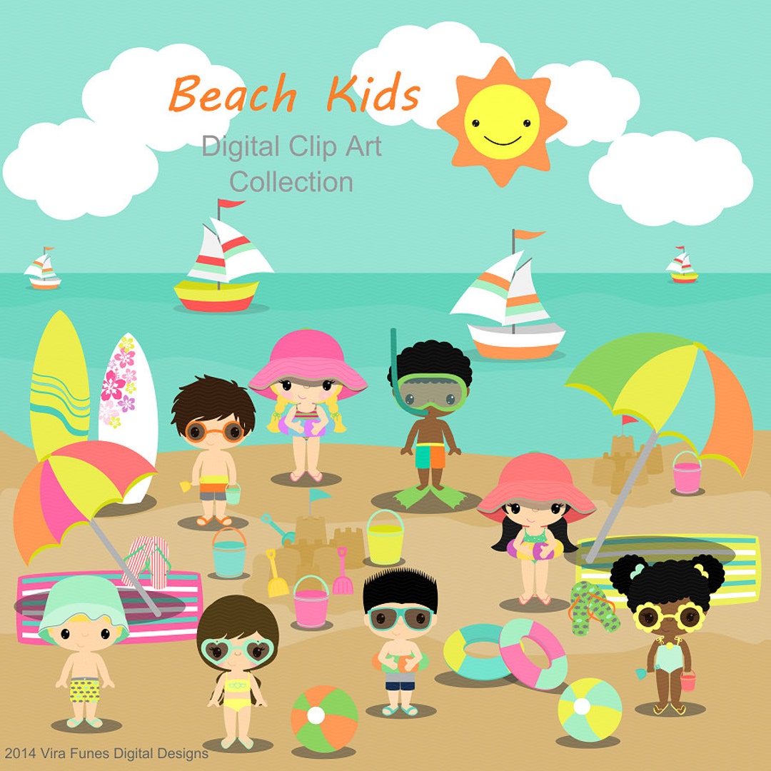 Beach Kids Digital Clipart, Clip Art Collection - Etsy Canada