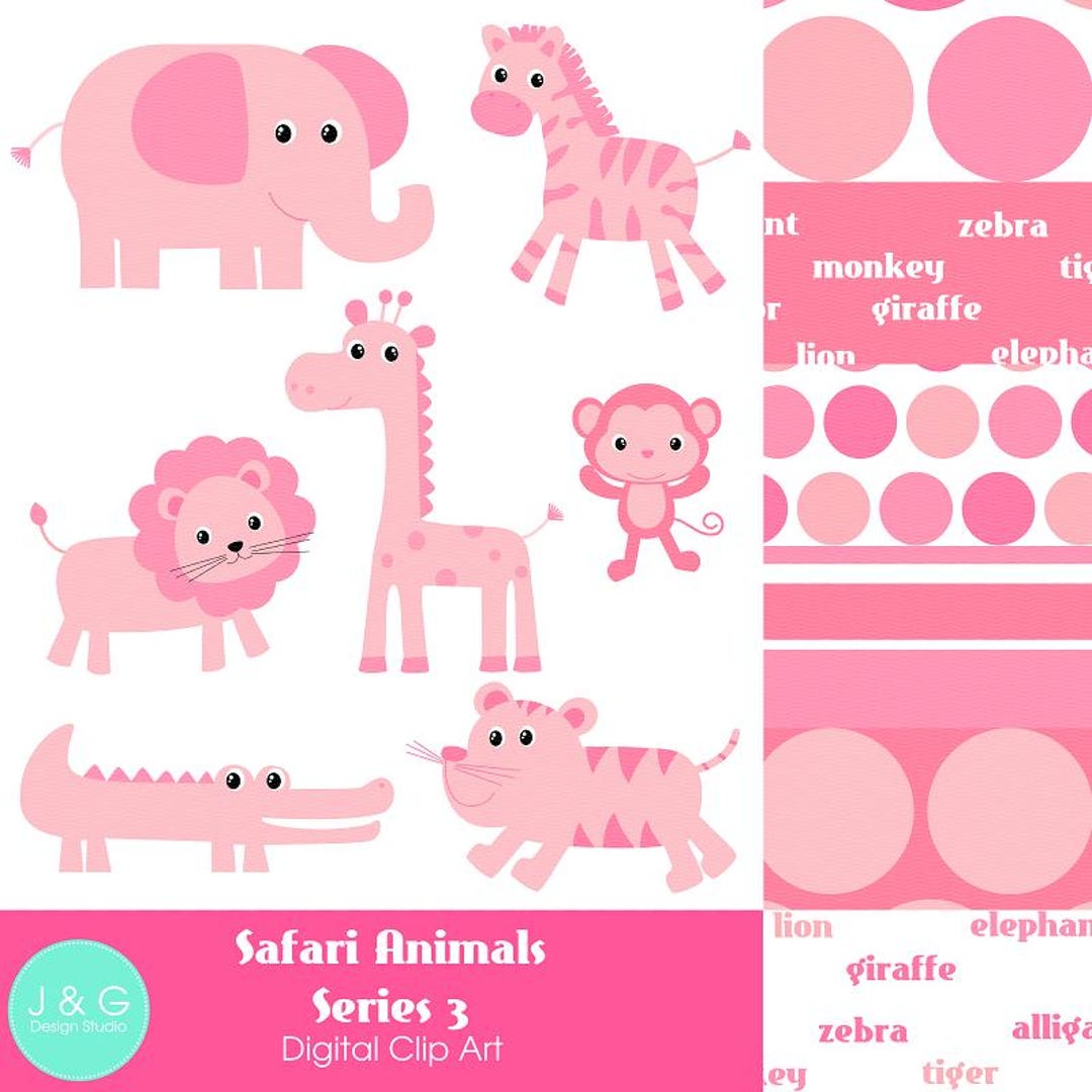 Pink Safari Animal Friends Series 3 Digital Clipart - Etsy