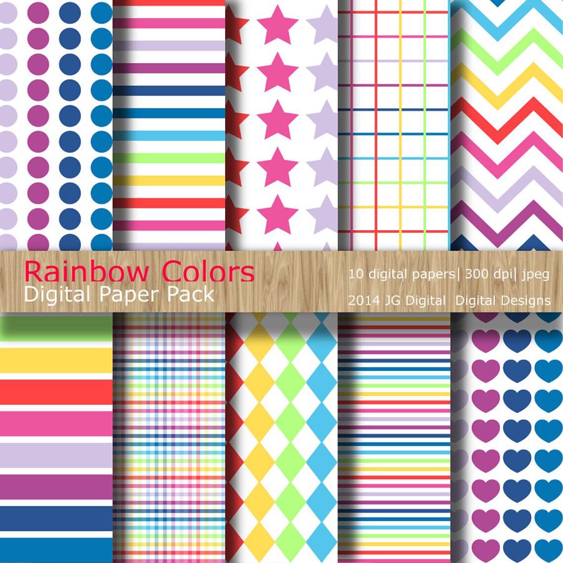 Rainbow Brights Digital Paper Pack Collection (3002)- Personal and ...