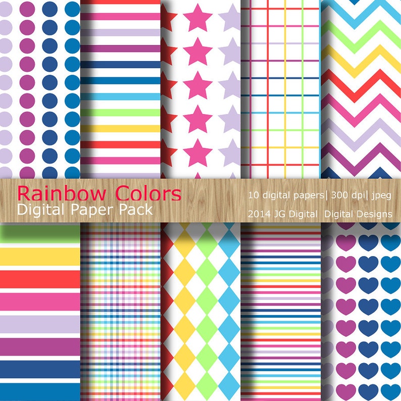 Rainbow Brights Digital Paper Pack Collection (3002)- Personal and ...