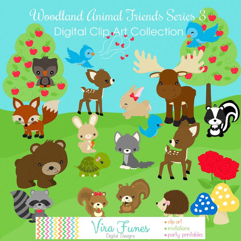 Woodland Animal Friends Series 3 Digital Clipart, Clip Art Collection ...