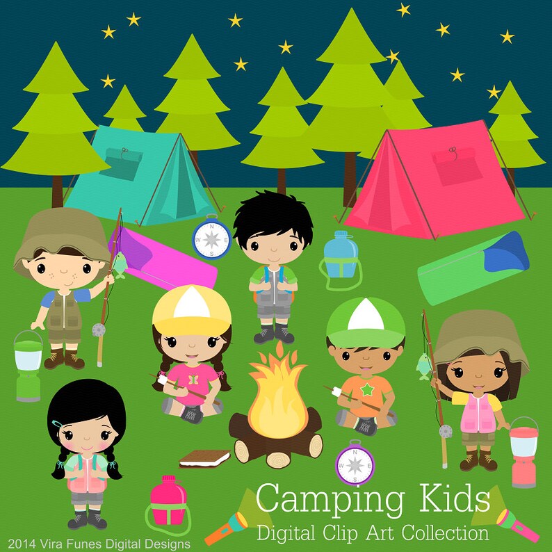 Camping Kids Digital Clip Art, Clipart - Etsy