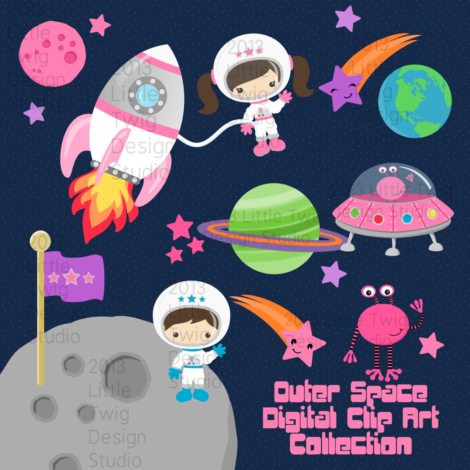 Outer Space Astronauts Kids, Children Digital Clipart, Clip Art ...