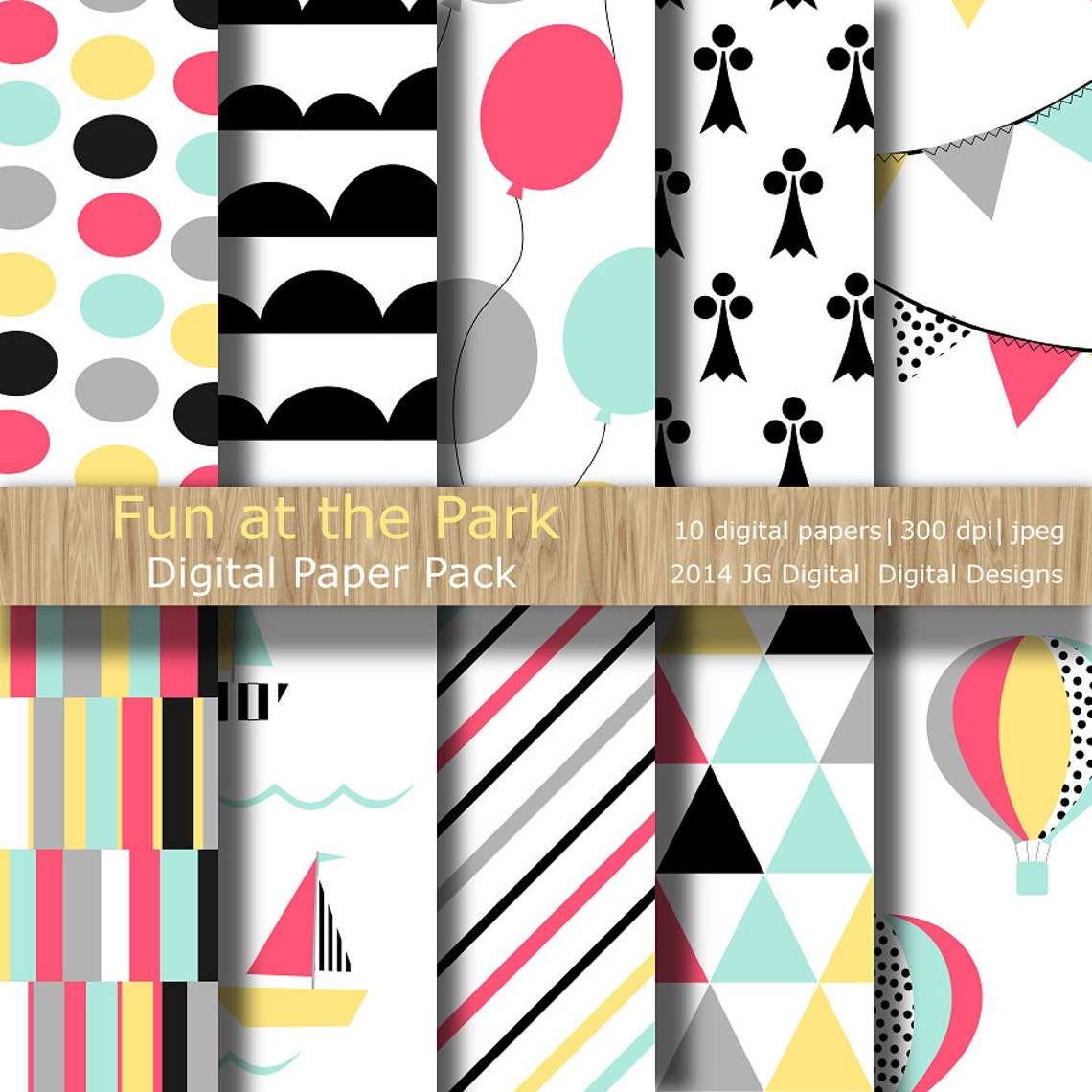 Fun at the Park Digital Paper Pack Collection (3003) - Etsy