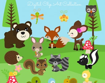 Woodland Animal Friends Series 3 Digital Clipart, Clip Art Collection ...