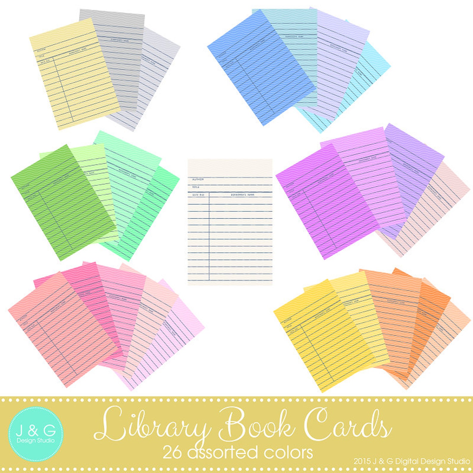 Library Book Cards Digital Clipart, Clip Art Collection - Etsy