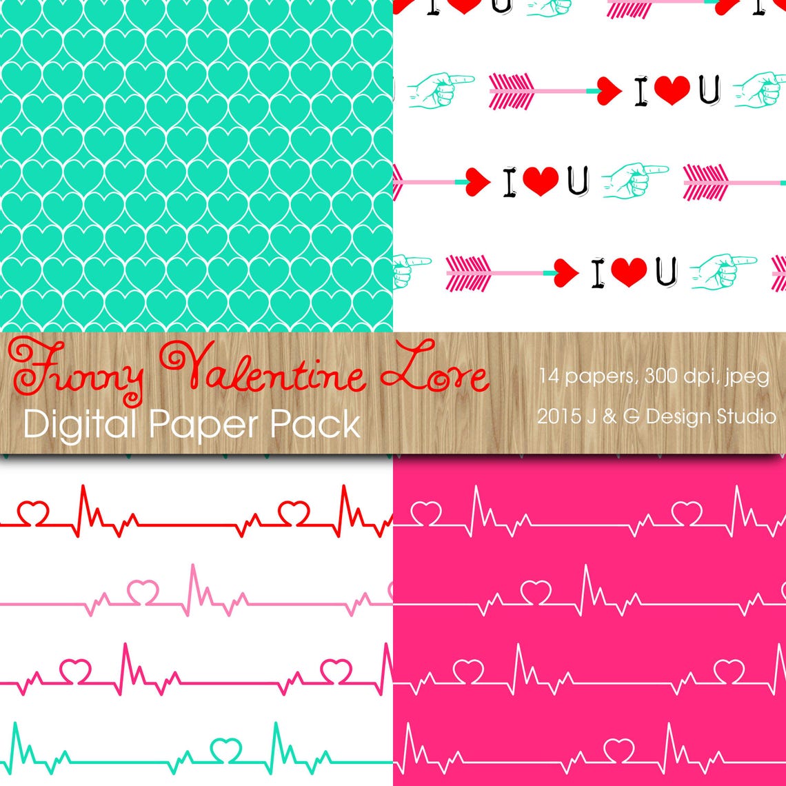 Funny Valentine Love Digital Paper Pack Collection (3007)- Personal and ...