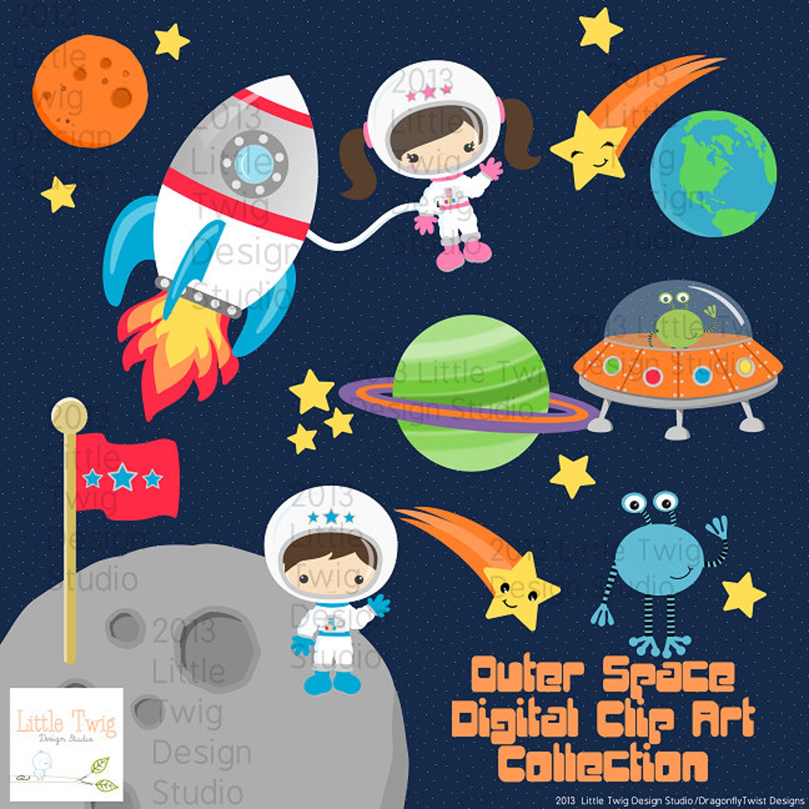 Outer Space Astronauts Kids, Children Digital Clipart, Clip Art ...