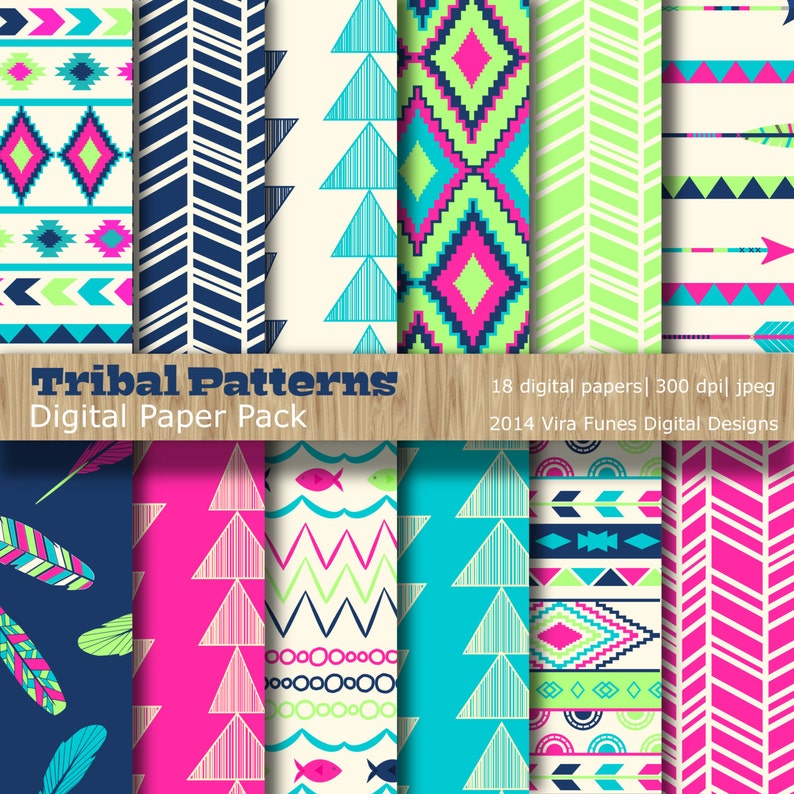 Tribal Patterns Brights Digital Paper Pack Collection (3001)- Personal ...